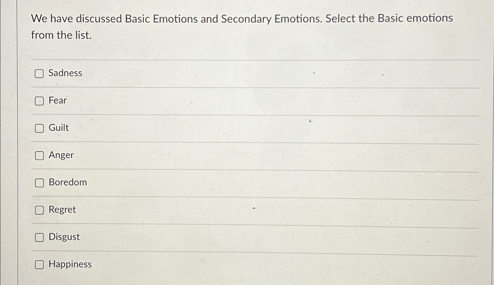 Solved We have discussed Basic Emotions and Secondary | Chegg.com