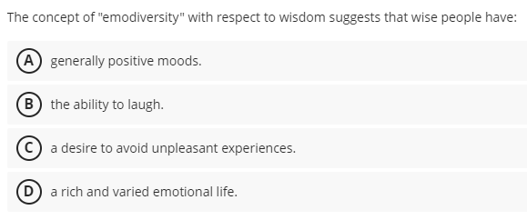 Solved The concept of "emodiversity" with respect to wisdom | Chegg.com