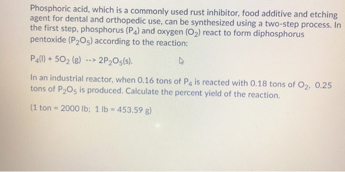 Solved Phosphoric acid, which is a commonly used rust | Chegg.com