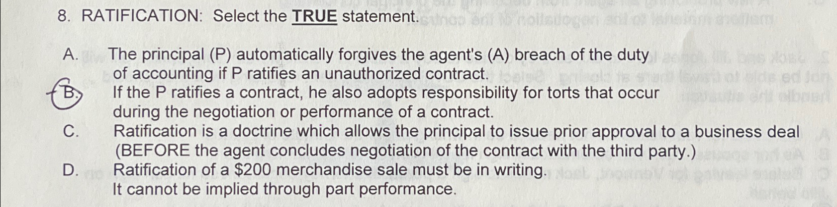 Solved RATIFICATION: Select the TRUE statement.A. ﻿The | Chegg.com