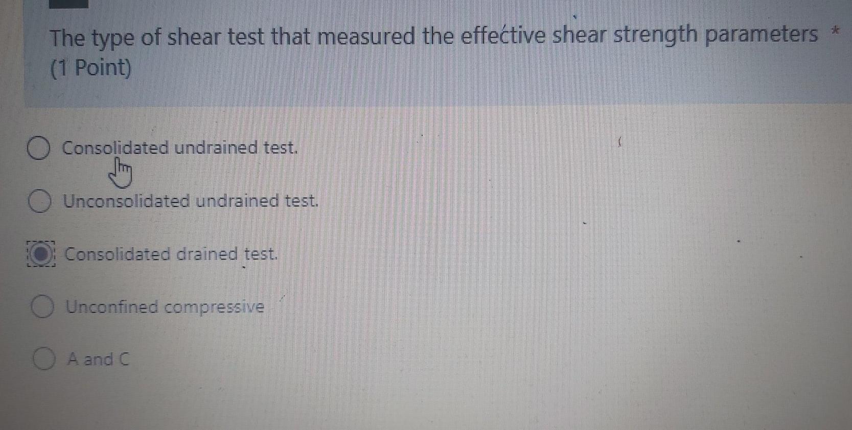 Solved The type of shear test that measured the effective | Chegg.com