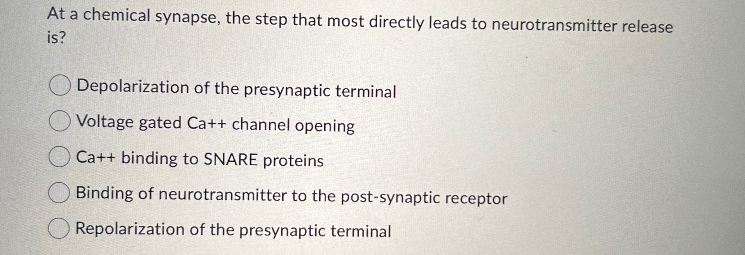 Solved At a chemical synapse, the step that most directly | Chegg.com