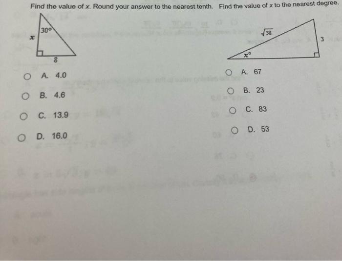 Solved Find the value of x. Round your answer to the nearest | Chegg.com