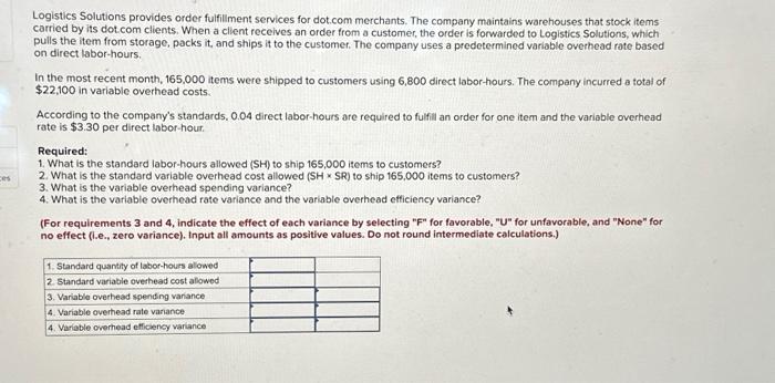 Solved Logistics Solutions provides order fulfillment | Chegg.com