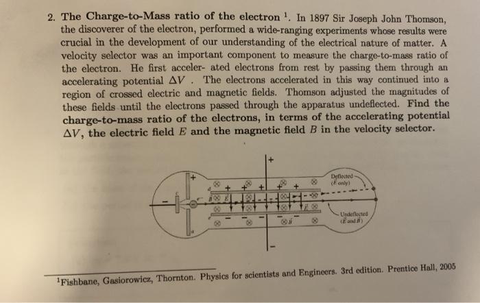 Solved 2. The Charge-to-Mass ratio of the electron! In 1897 | Chegg.com