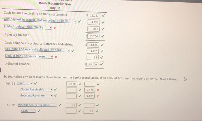 b. Journalize any necessary entries based on the bank | Chegg.com