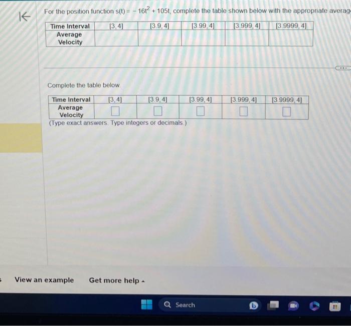 Solved K For the position function s(t) = - 16t² + 105t, | Chegg.com