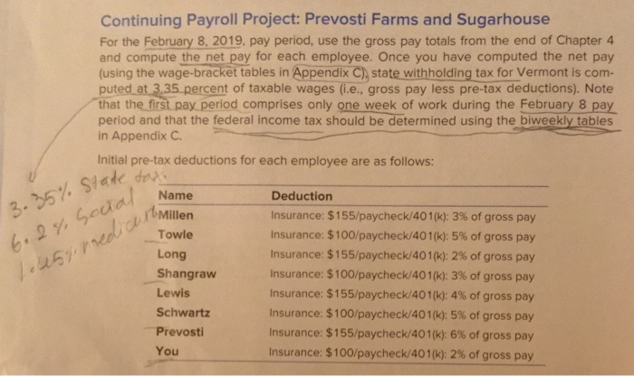 Continuing Payroll Project: Prevosti Farms and | Chegg.com