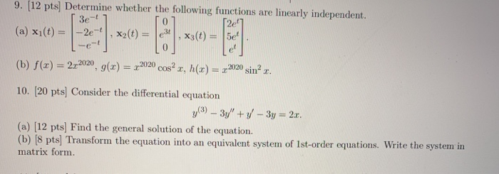 Solved 9. [12 pts) Determine whether the following functions | Chegg.com