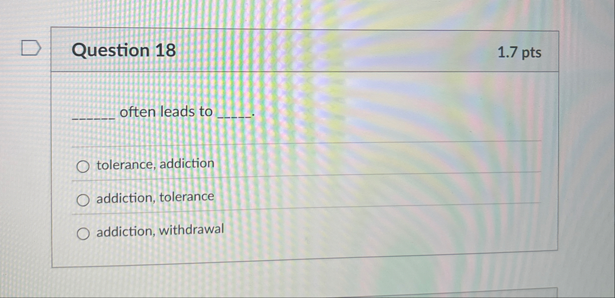 Solved Question 181.7 ﻿ptsq, ﻿often leads totolerance, | Chegg.com