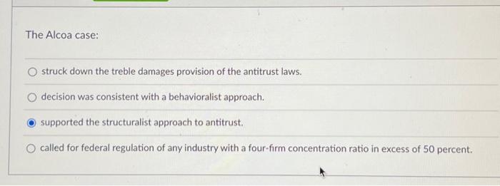 Solved The Alcoa case: struck down the treble damages | Chegg.com