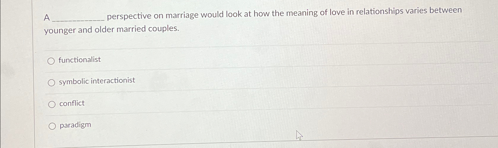 Solved A ﻿perspective on marriage would look at how the | Chegg.com