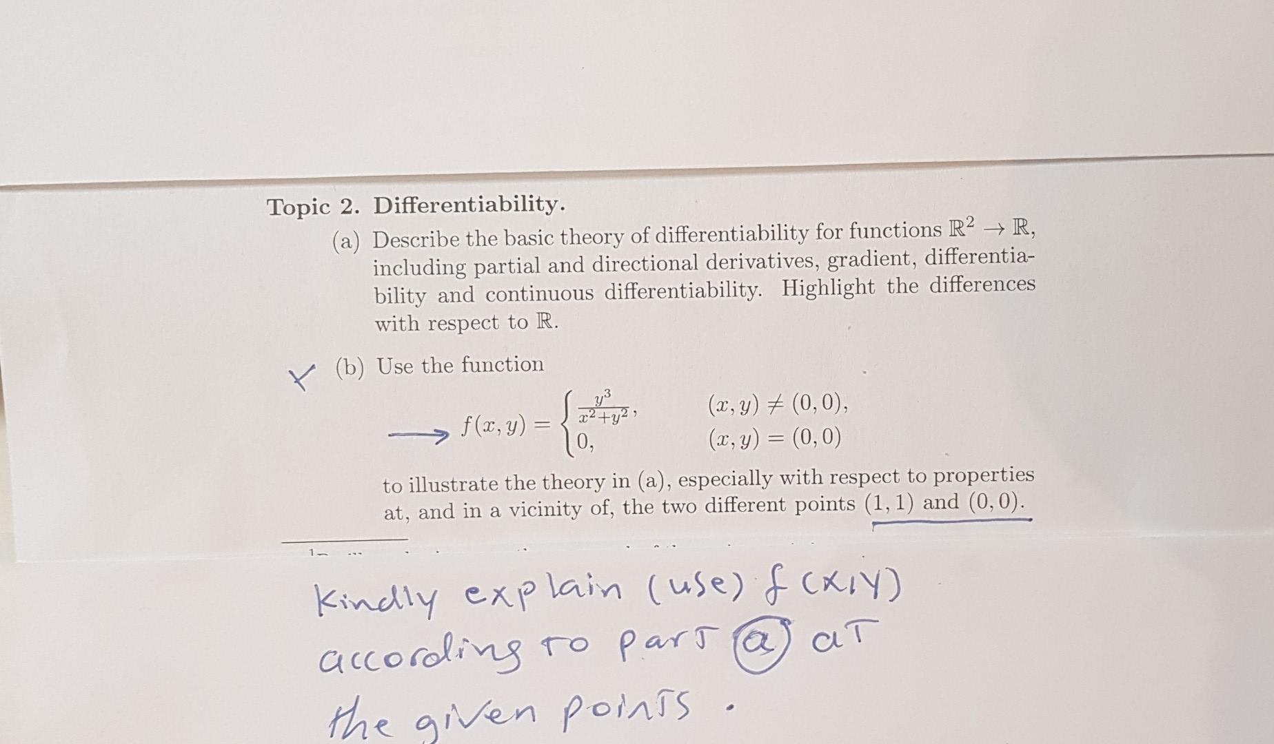 Solved Topic 2. Differentiability. (a) Describe the basic | Chegg.com
