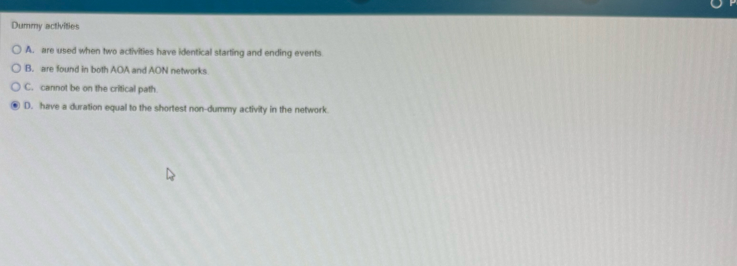 Solved Durnmy activitiesA. ﻿Gre used when two activities | Chegg.com