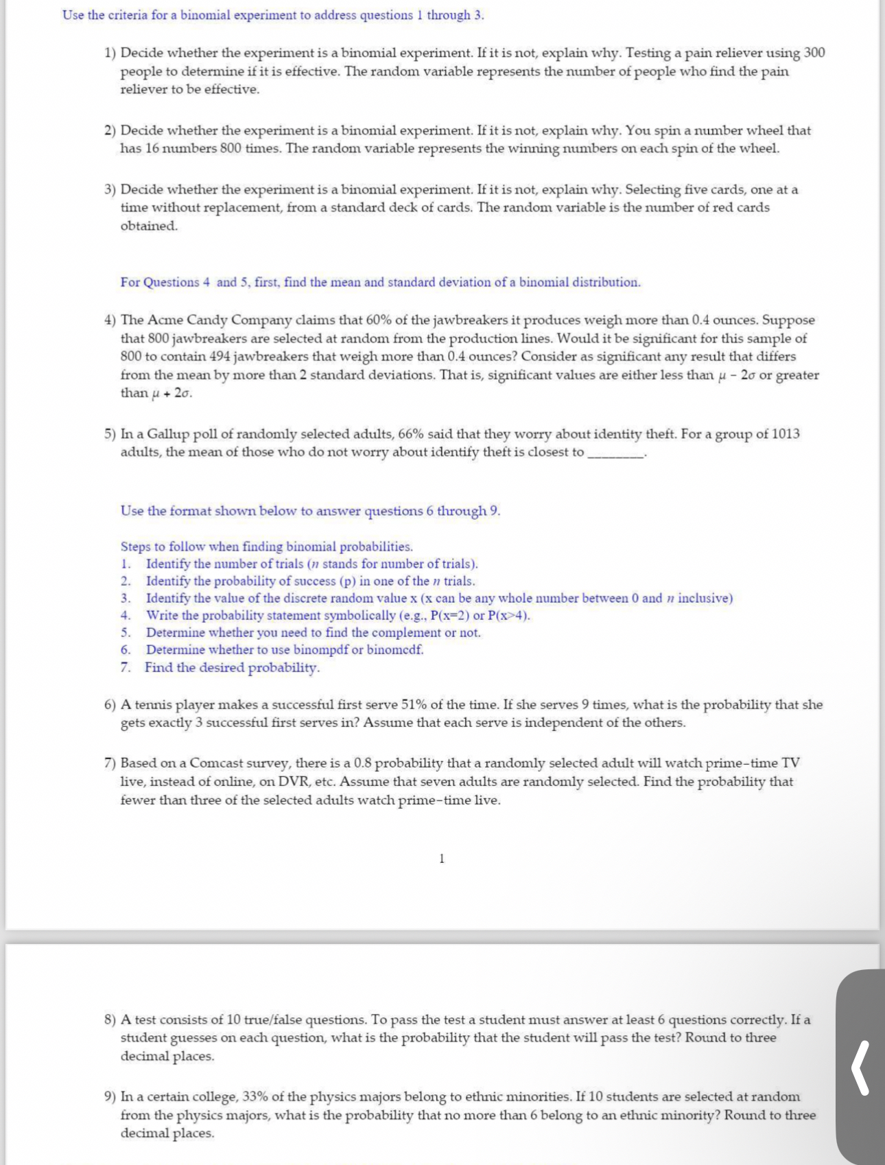 Solved Use the criteria for a binomial experiment to address | Chegg.com