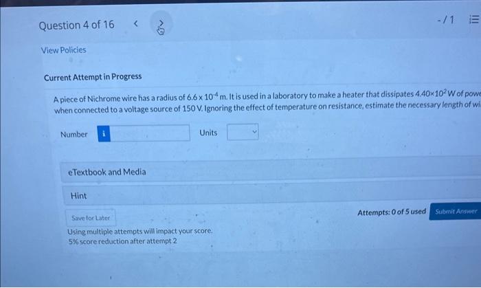 Solved uestion 4 of 16 lew Policies Current Attempt in | Chegg.com