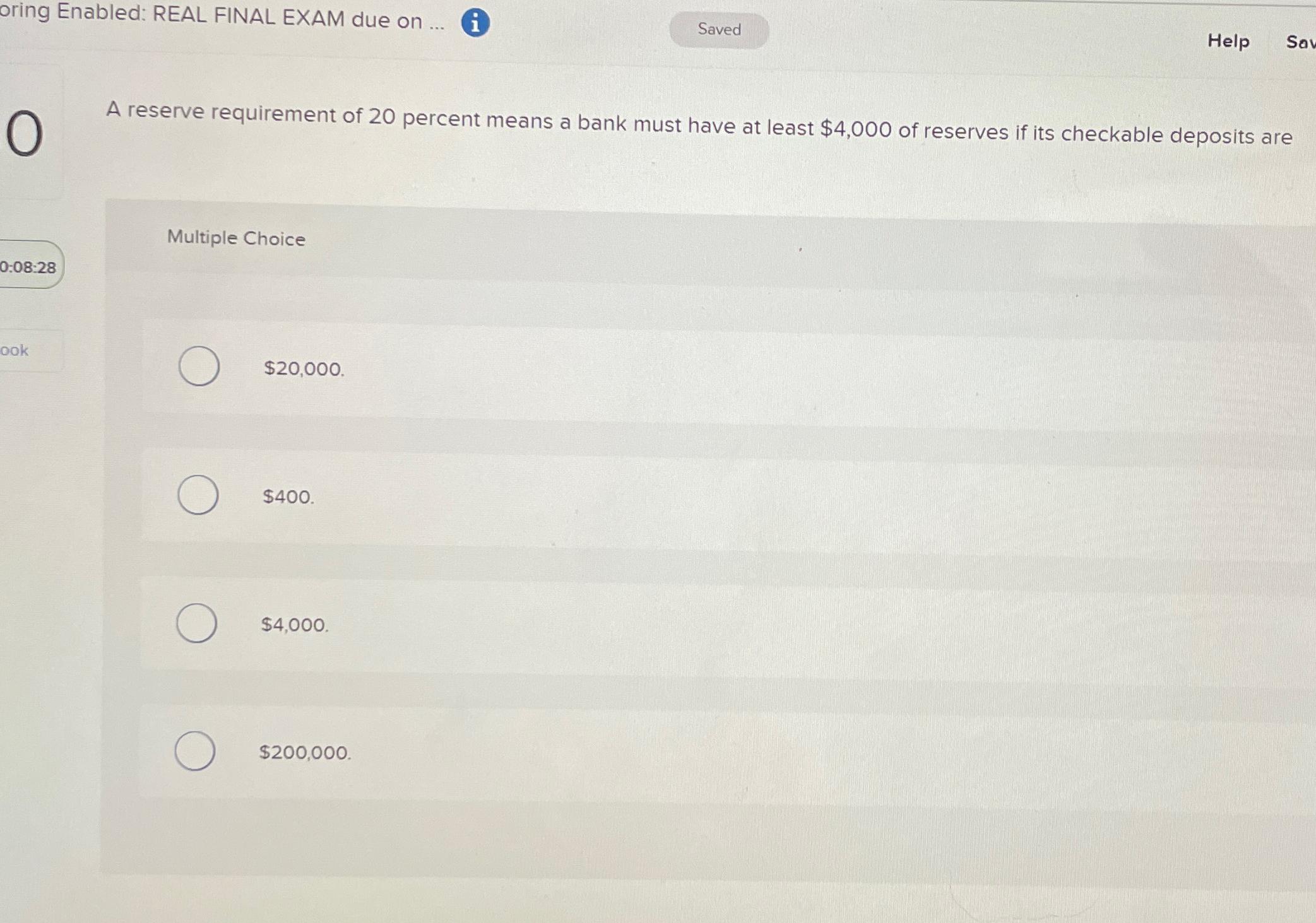 Solved A reserve requirement of 20 ﻿percent means a bank | Chegg.com