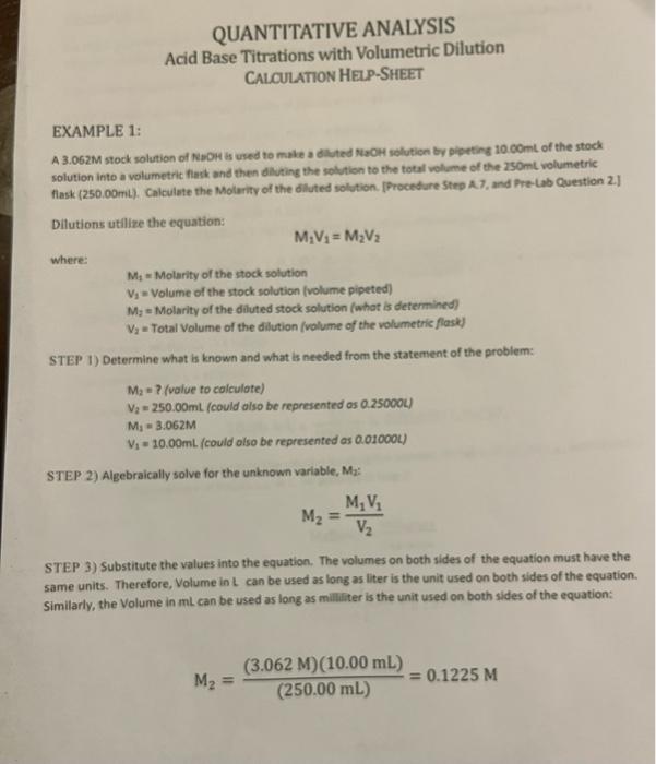 Solved QUANTITATIVE ANALYSIS Acid Base Titrations with | Chegg.com