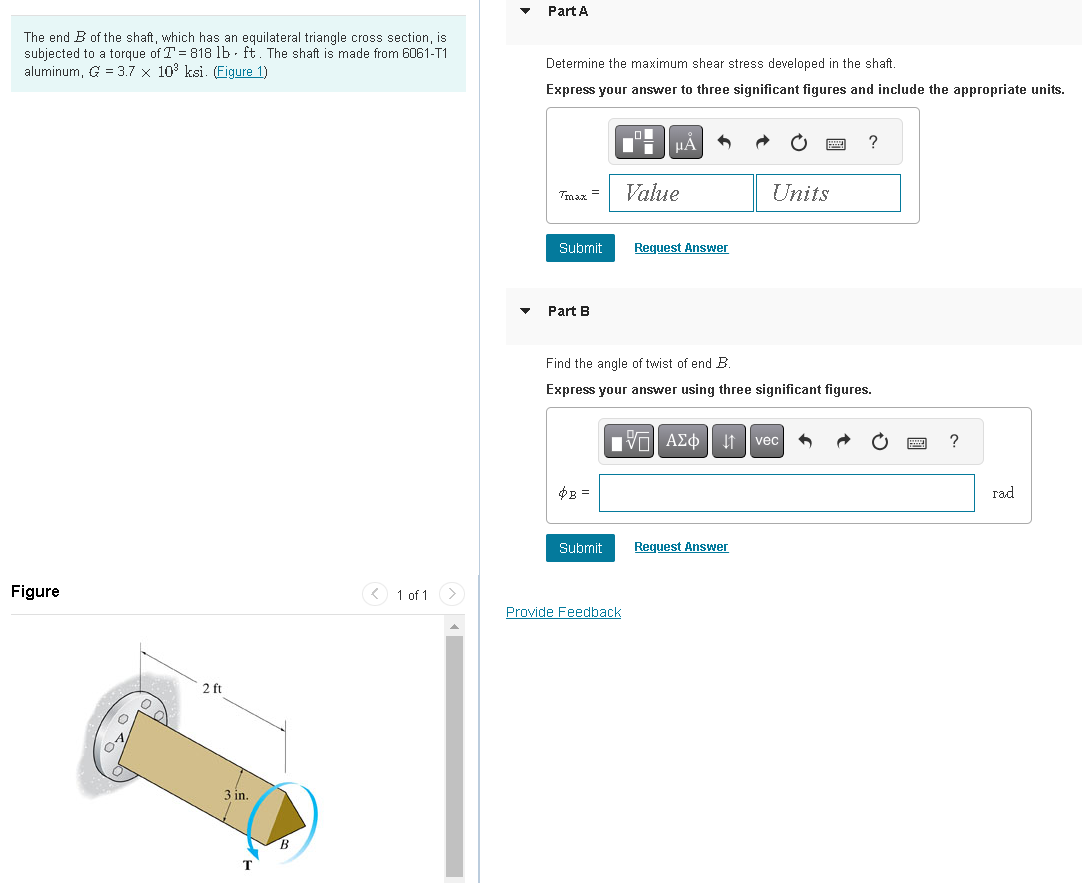 Solved The end B ﻿of the shaft, which has an equilateral | Chegg.com