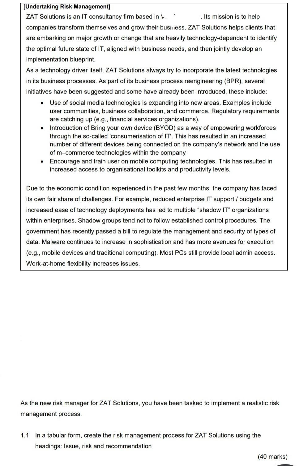 Solved [Undertaking Risk Management] Its mission is to help | Chegg.com