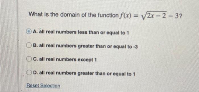 Solved What is the domain of the function f(x)=2x−2−3 ? A. | Chegg.com