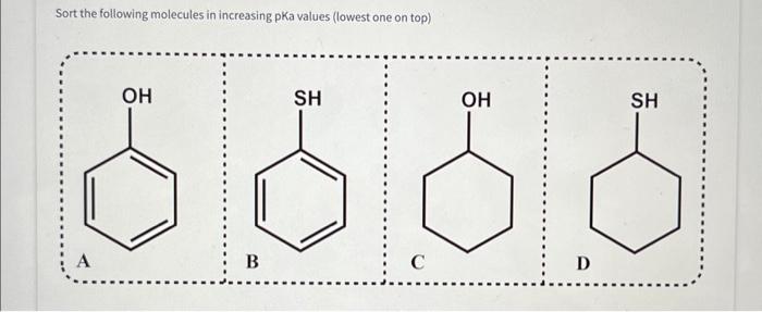 Solved Sort the following molecules in increasing pKa values | Chegg.com