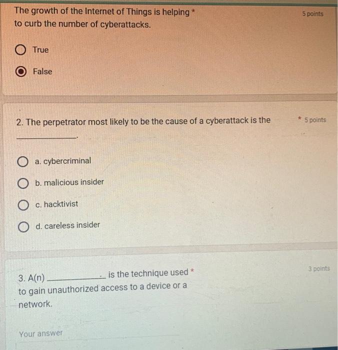 Solved The growth of the Internet of Things is helping * 5 | Chegg.com
