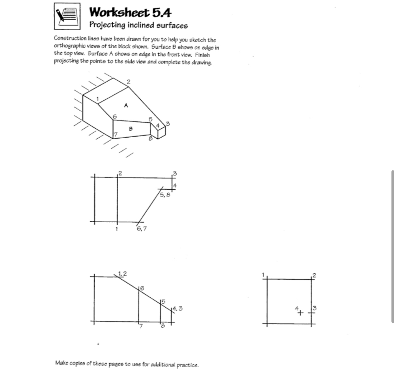 Solved Worksheet 5.4Projecting inclined surfacesConstruction | Chegg.com