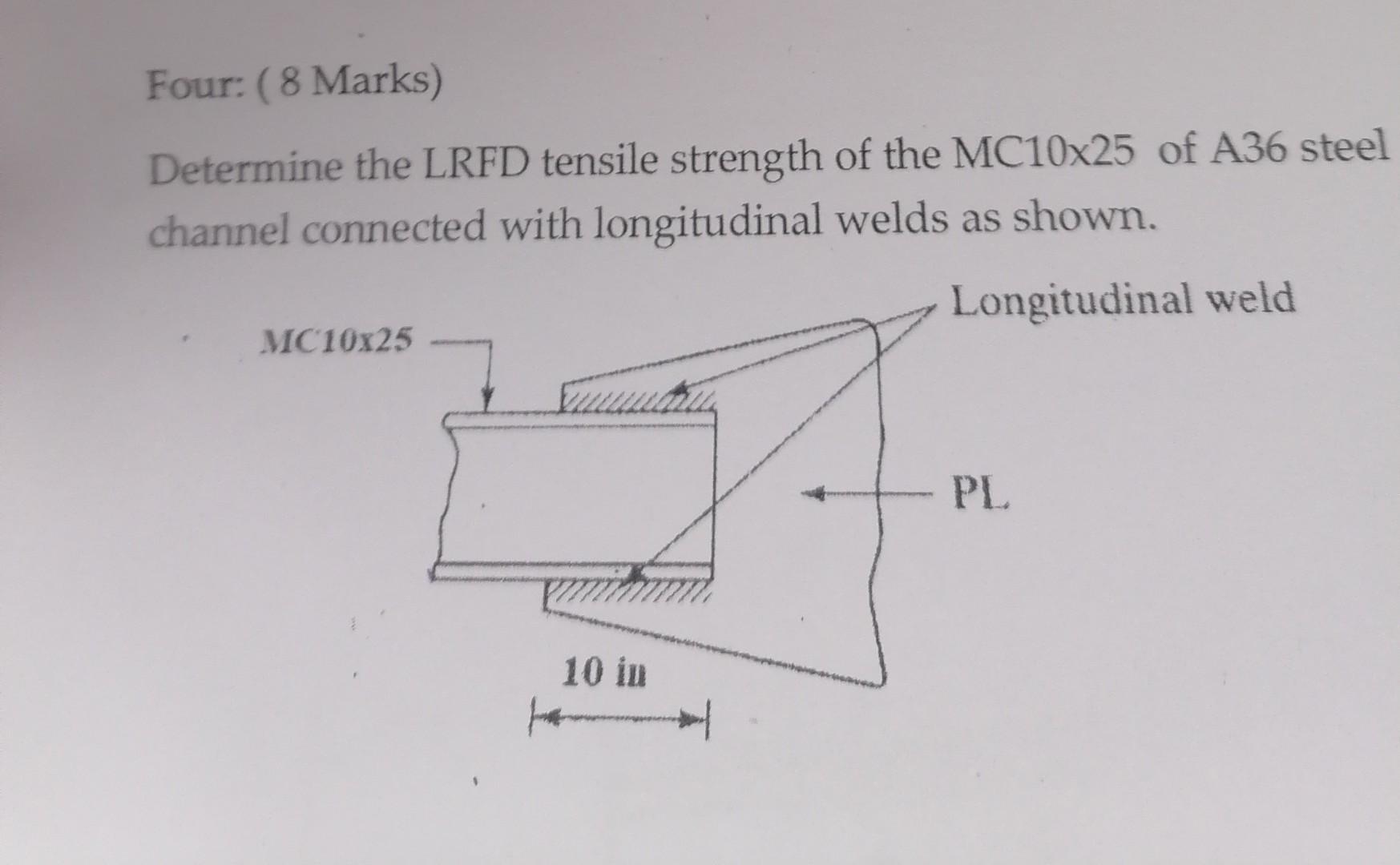 Solved Four: (8 Marks) Determine the LRFD tensile strength | Chegg.com