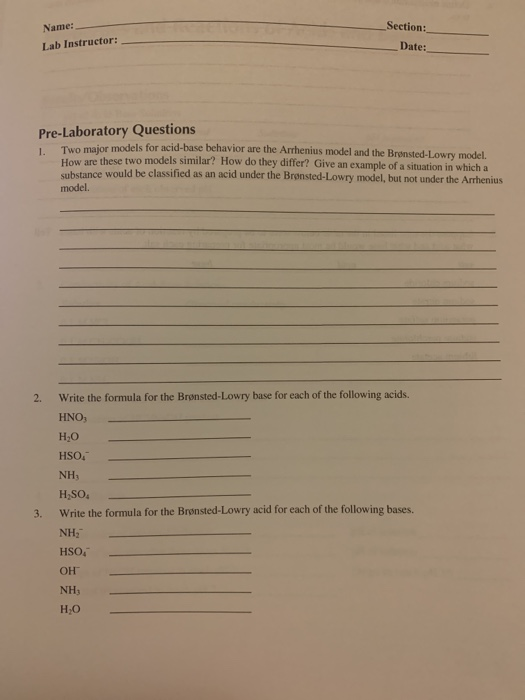 Solved Name: Lab Instructor: Section: Date: Pre-Laboratory | Chegg.com