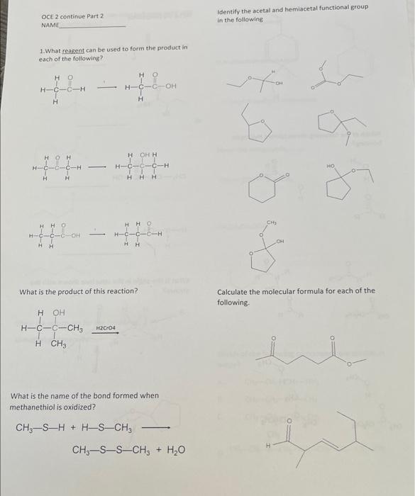 Solved OCE2 continue Part 2 Identify the acetal and | Chegg.com