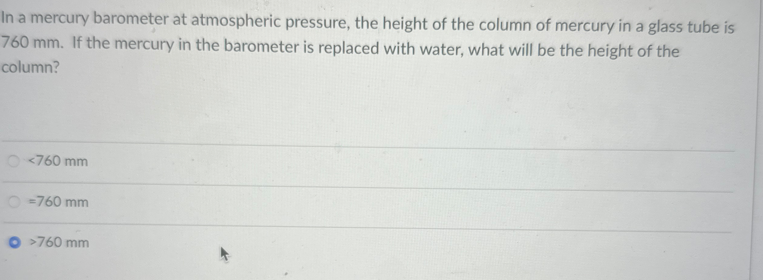 Solved In a mercury barometer at atmospheric pressure, the | Chegg.com
