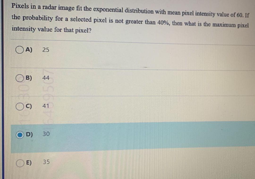 Solved Pixels in a radar image fit the exponential | Chegg.com