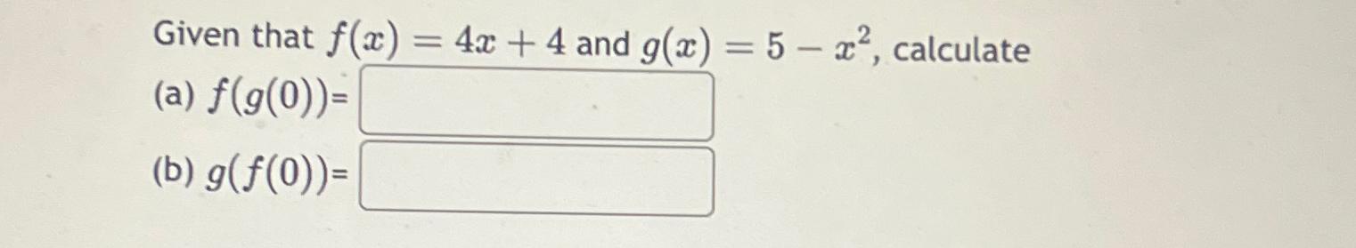 Solved Given that f(x)=4x+4 ﻿and g(x)=5-x2, | Chegg.com
