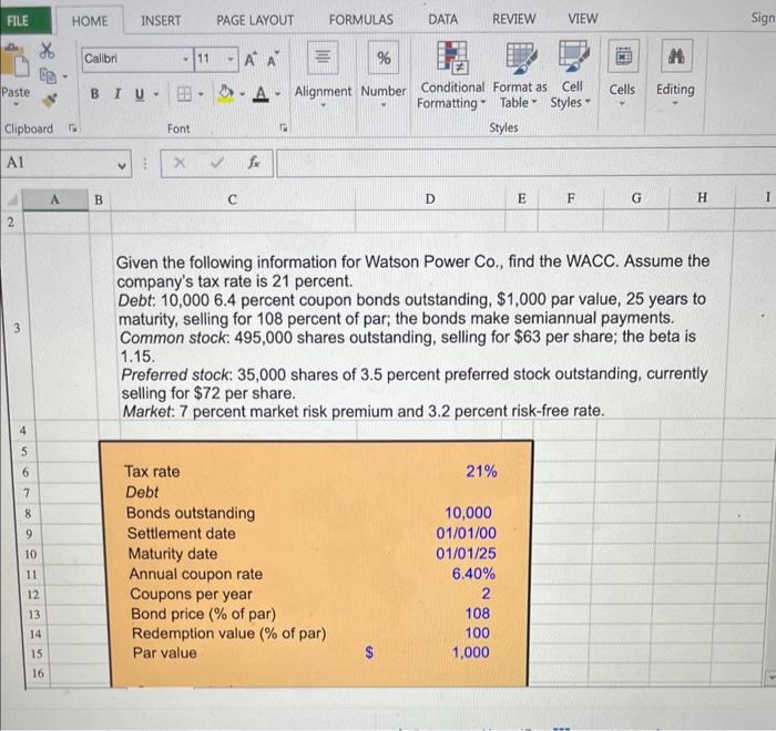 Solved Given the following information for Watson Power Co., | Chegg.com