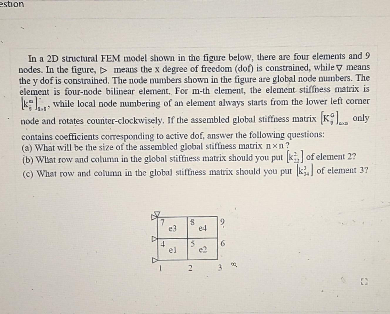Solved In a 2D structural FEM model shown in the figure | Chegg.com