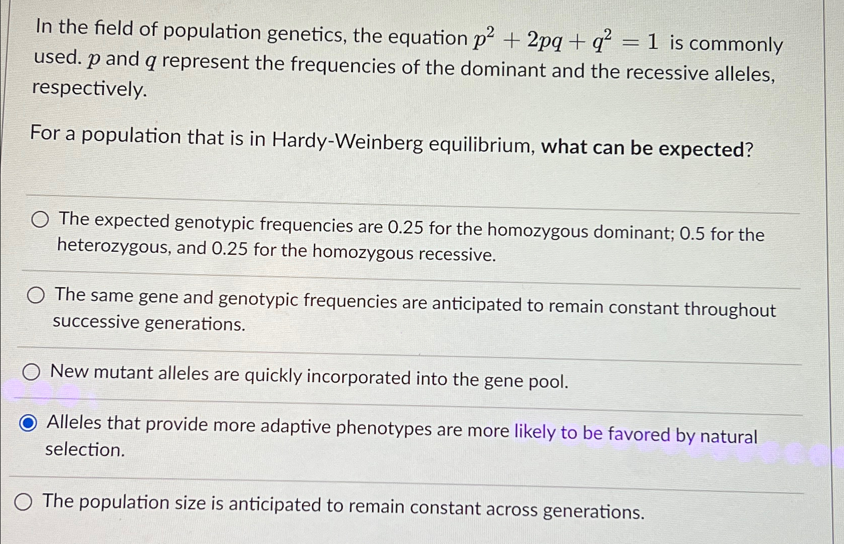 Solved In the field of population genetics, the equation | Chegg.com
