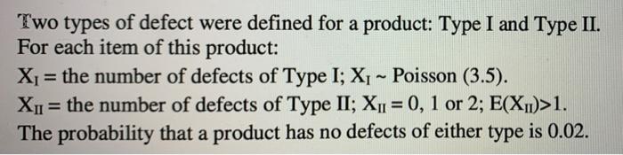 Solved Two Types Of Defect Were Defined For A Product: Type 