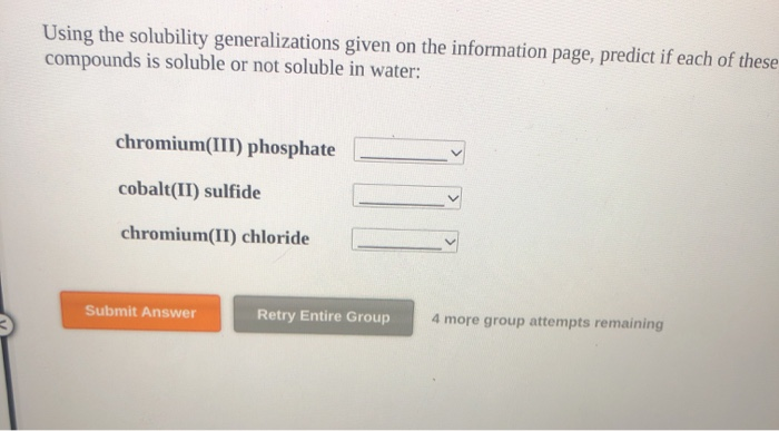 Solved Using the solubility generalizations given on the | Chegg.com