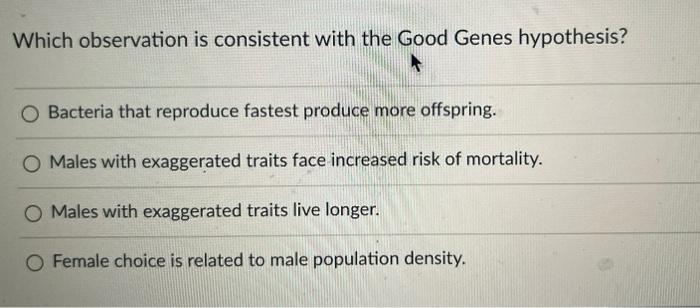 Solved Which observation is consistent with the Good Genes | Chegg.com