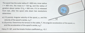 Solved The spool has the outer radius R=800mm, ﻿inner radius | Chegg.com