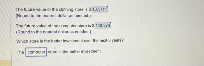 Solved The future value of the clothing store is $ (Round to | Chegg.com