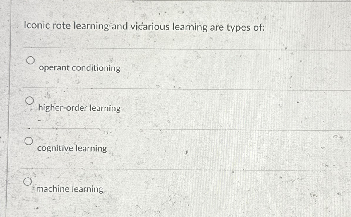 Solved Iconic rote learning and vicarious learning are types | Chegg.com