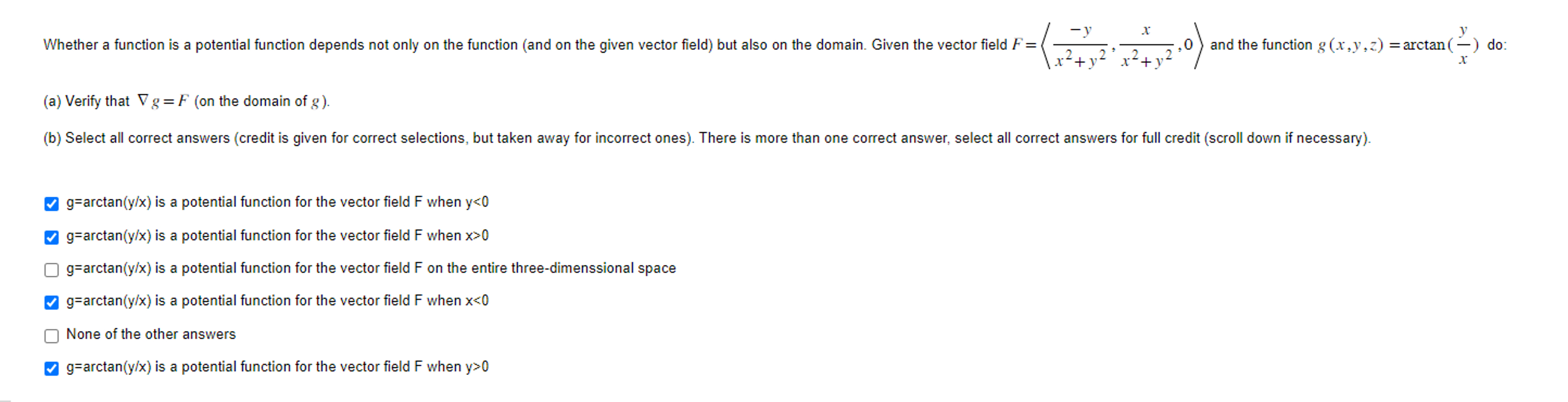 Solved Whether a function is a potential function depends | Chegg.com
