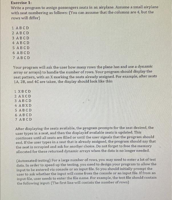 Solved Exercise 1: Write a program to assign passengers | Chegg.com