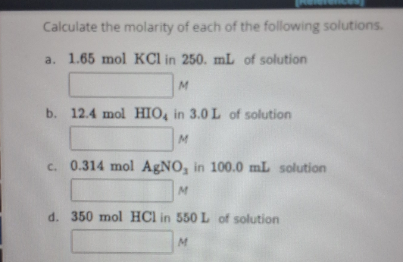 Solved Calculate the molarity of each of the following | Chegg.com