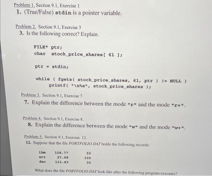 Solved Problem 1. Section 9.1, Exercise 1 1. (True/False) | Chegg.com