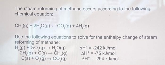 Solved The steam reforming of methane occurs according to | Chegg.com