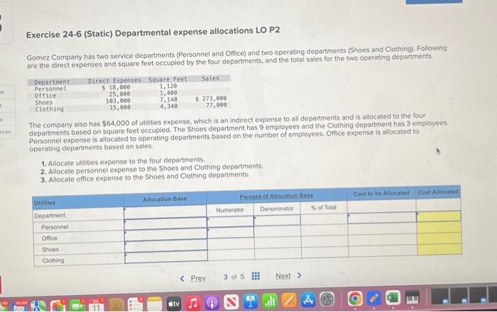 Solved Exercise 24-6 (Static) Departmental expense | Chegg.com