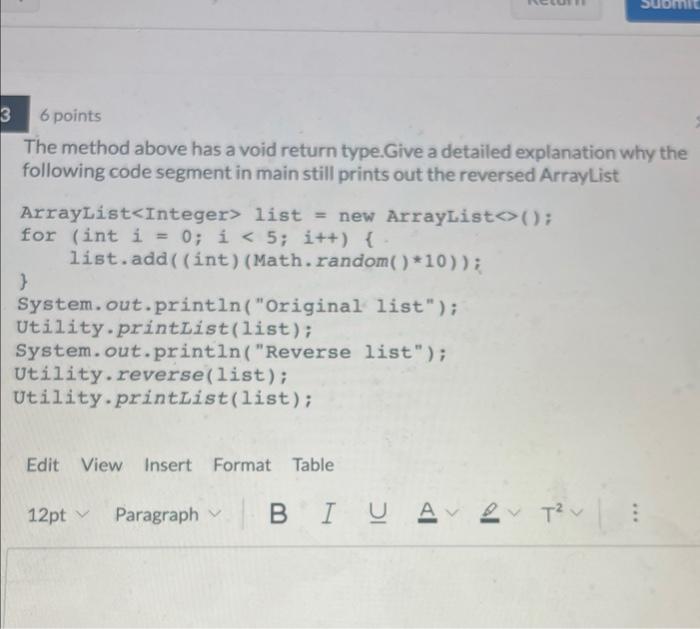 Solved 3 Points The Method Above Has A Void Return Typegive 